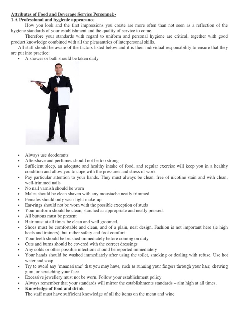 Attributes of Waiter | PDF | Menu | Tableware