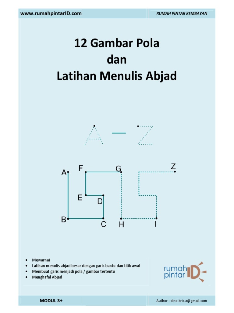 Menulis Huruf Abjad A Z Dan Latihan Dengan 12 Gambar Pola | PDF