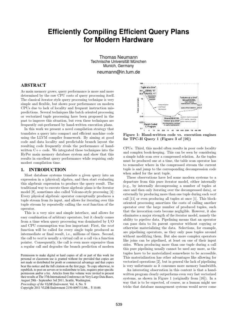 Efficiently Compiling Efficient Query Plans For Modern Hardware | PDF | Central Processing Unit ...