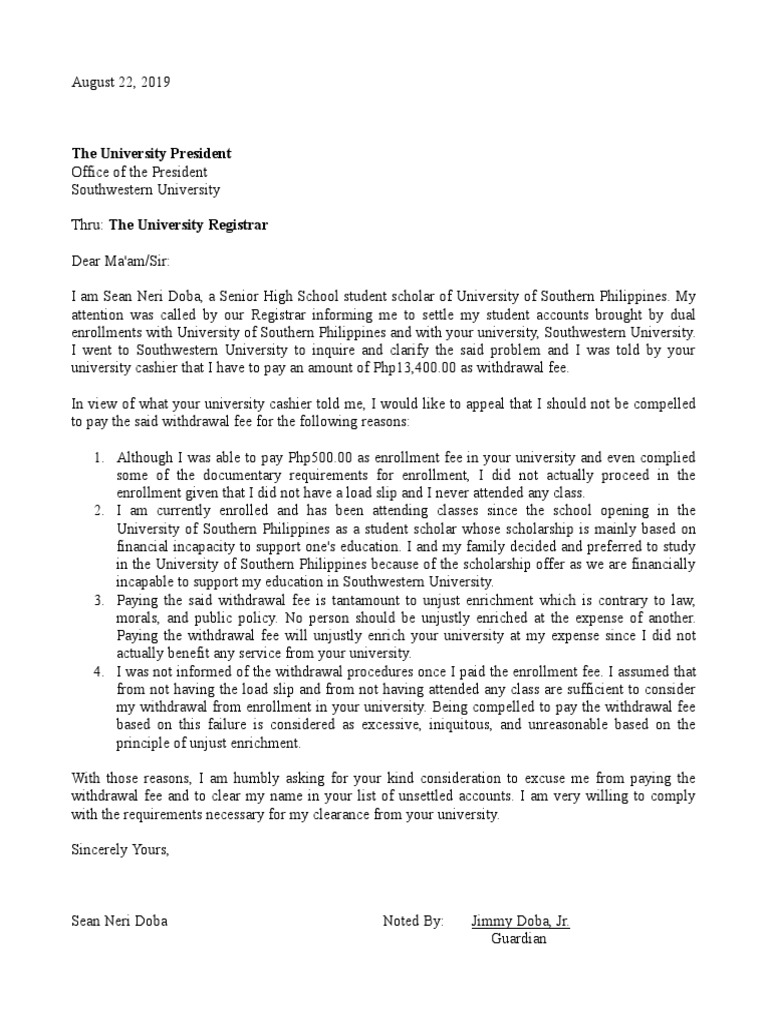 Appeal Letter To University President | PDF | Common Law | Virtue