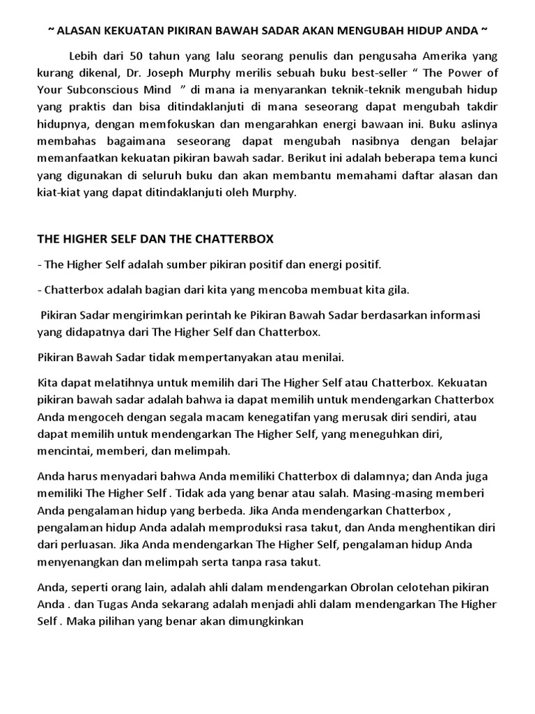 Kekuatan Pikiran Bawah Sadar | PDF