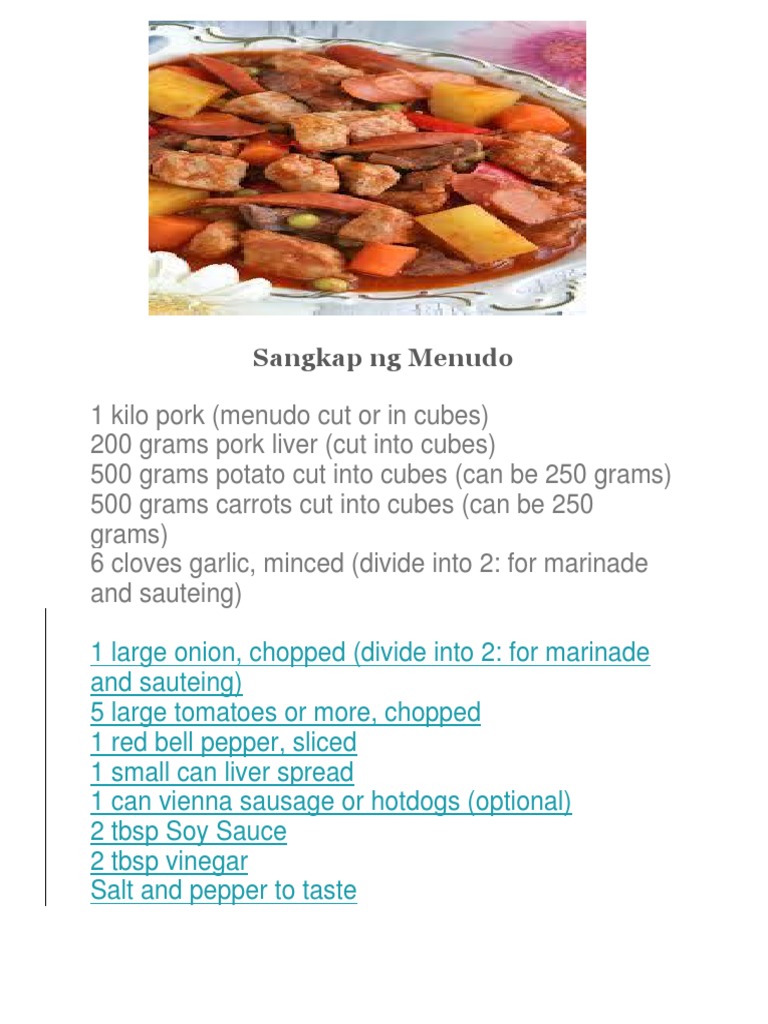Sangkap NG Menudo | PDF | Food Ingredients | Asian Cuisine