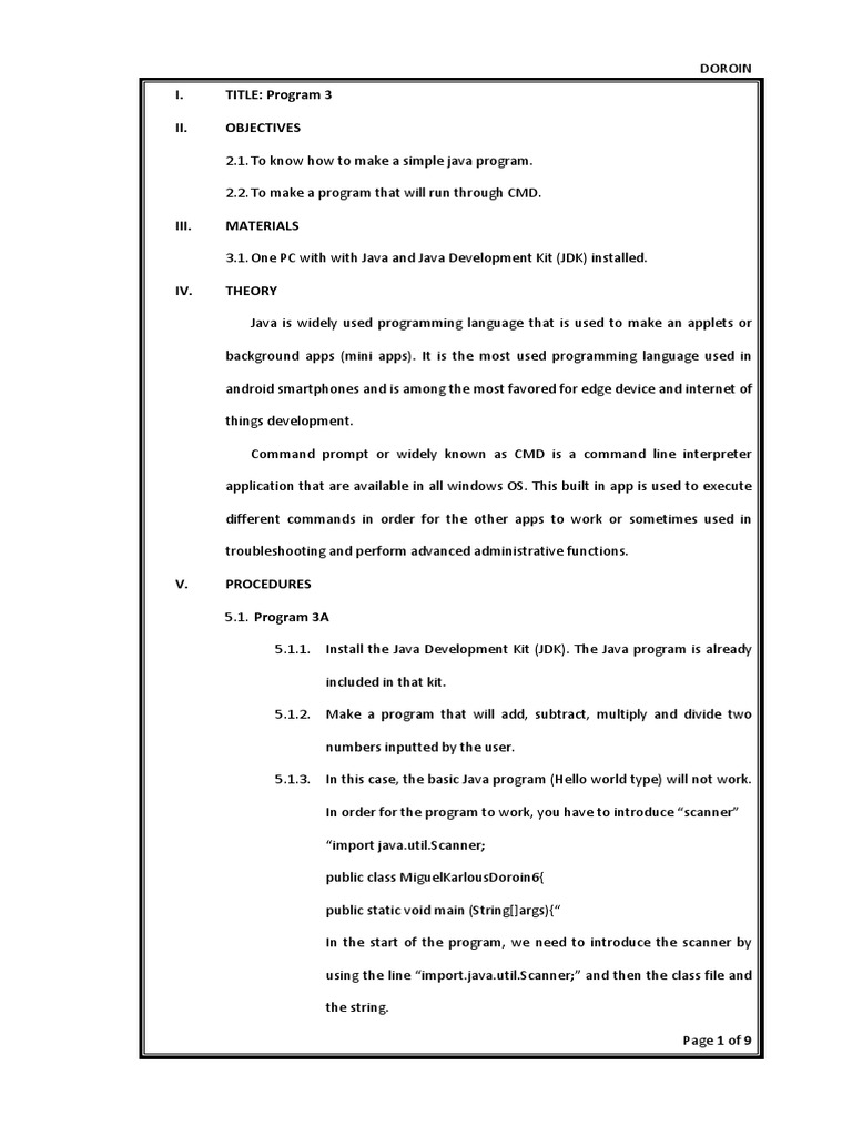 I. TITLE: Program 3 II. Objectives | PDF | Java (Programming Language ...
