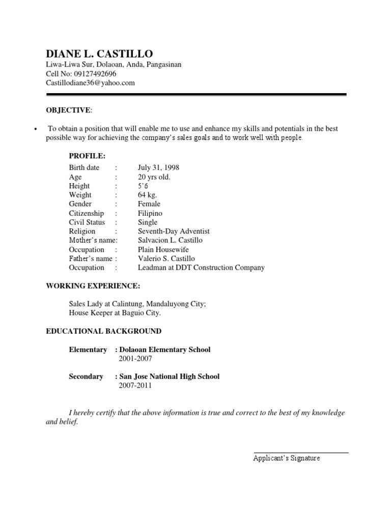 Diane L. Castillo: Objective | PDF | Cognition | Psychology