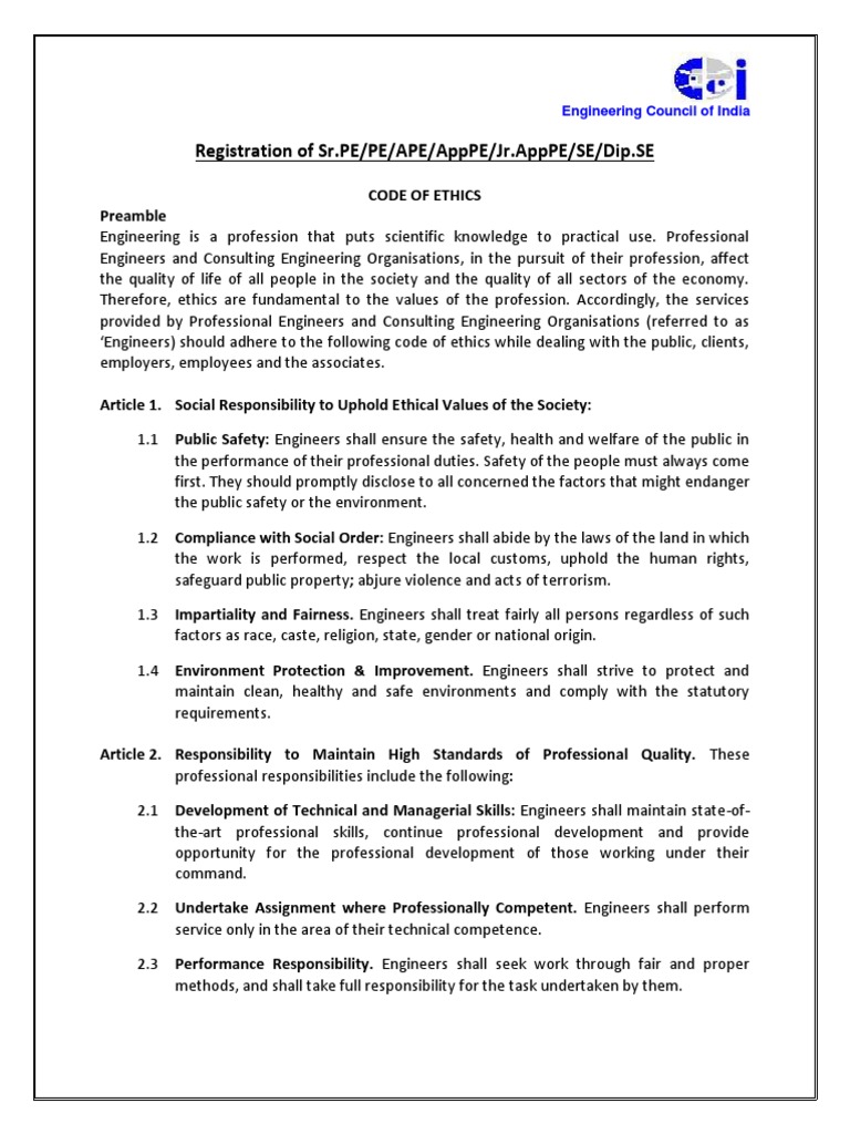 PE Code of Ethics | PDF | Engineering | Profession