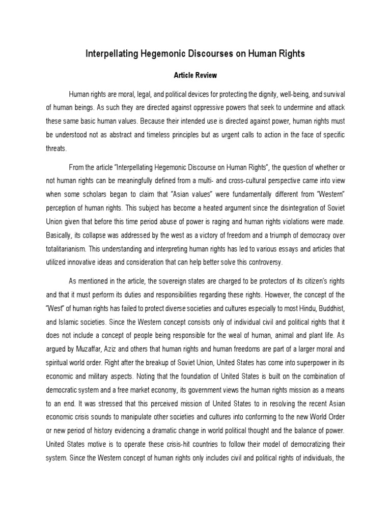 Interpellating Hegemonic Discourses On Human Rights: Article Review ...