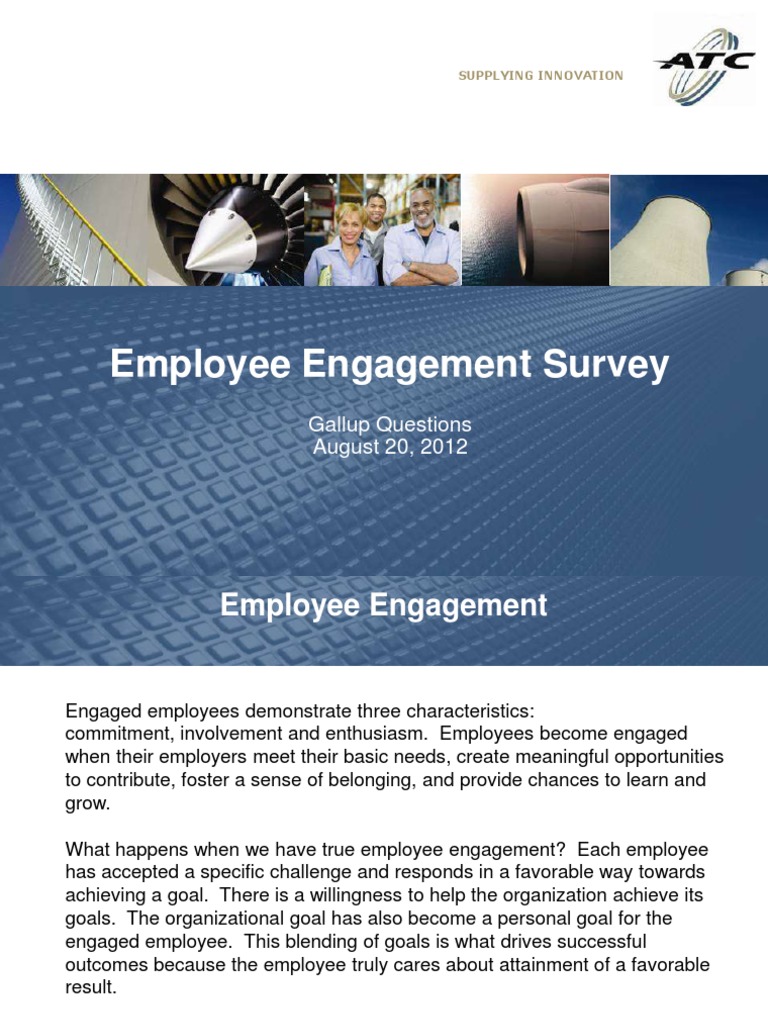 Employee Engagement Survey: Gallup Questions August 20, 2012 | PDF ...