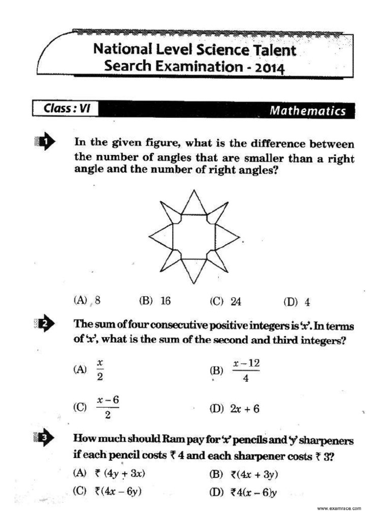 NSTSE Class 6 Solved Paper 2014 | PDF