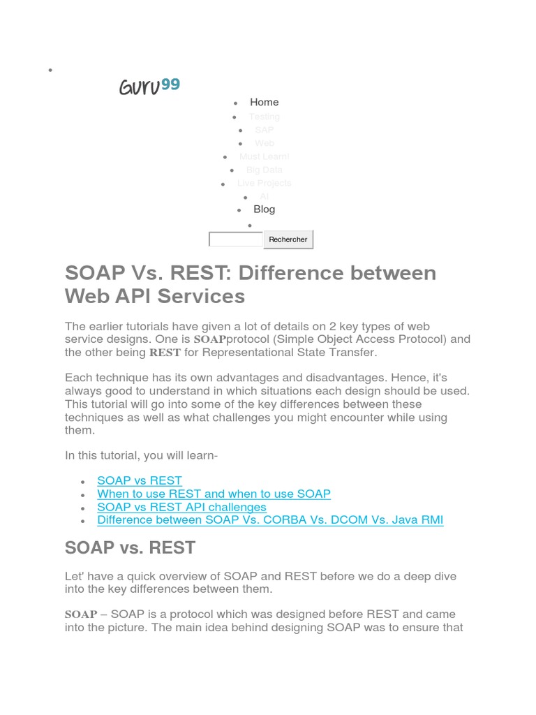 SOAP vs. REST: Difference Between Web API Services | PDF ...