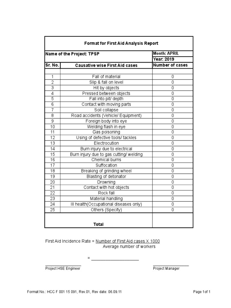 Format For First Aid Analysis Report Name of The Project: TPSP Year ...