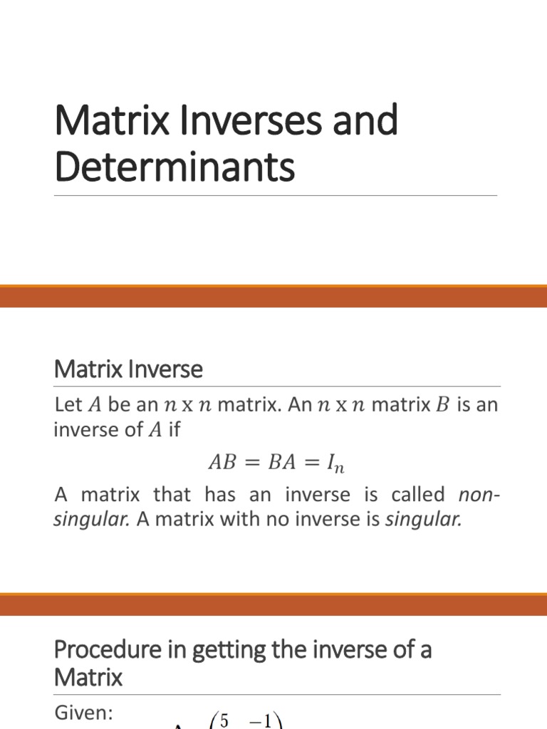 Matrix Inverses and Determinants | PDF | Determinant | Functions And ...