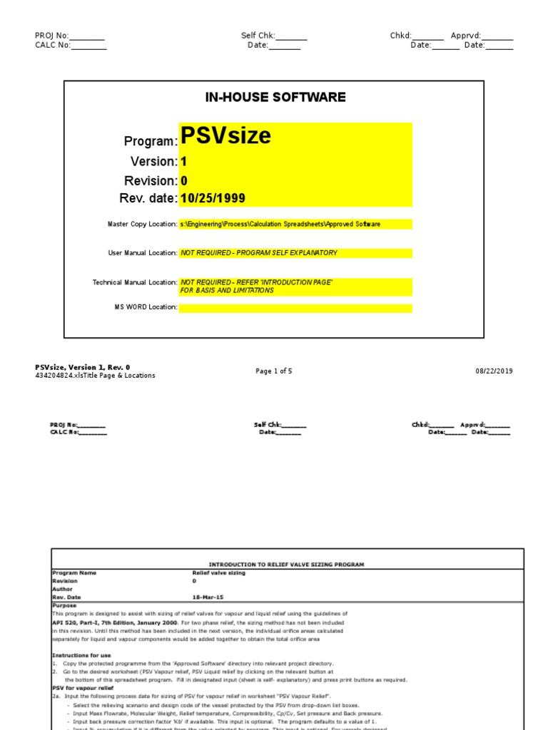 PSV Sizing Sheet | PDF | Pressure | Spreadsheet
