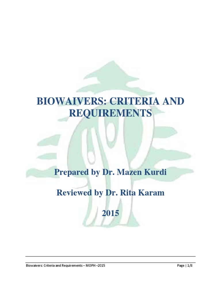 Biowaivers Criteria Requirements | PDF | Bioavailability | Tablet ...