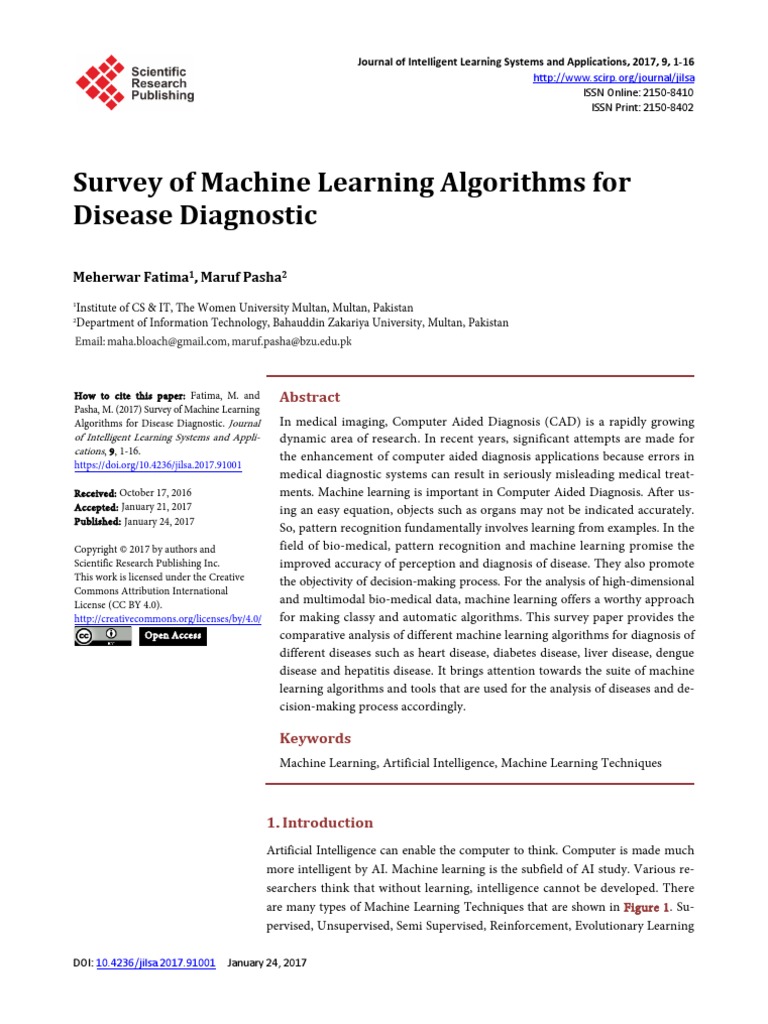 Survey of Machine Learning Algorithms For Disease Diagnostic | PDF ...