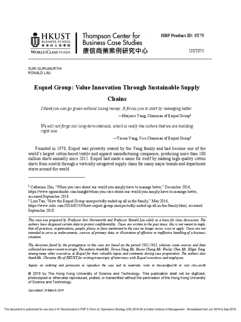 Esquel Group Value Innovation Through Sustainable Supply Chains | PDF ...