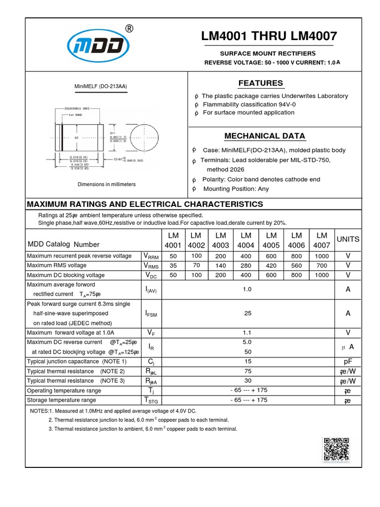 LM4001 THRU LM4007: Features | PDF | Capacitor | Rectifier