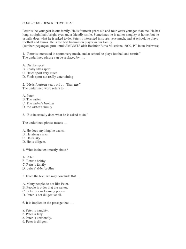 SOAL Descriptive Text Kelas 9 | PDF