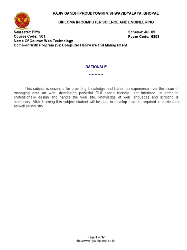 RGPV Diploma Syllabus Computer Science and Engineering 5th Sem | PDF ...