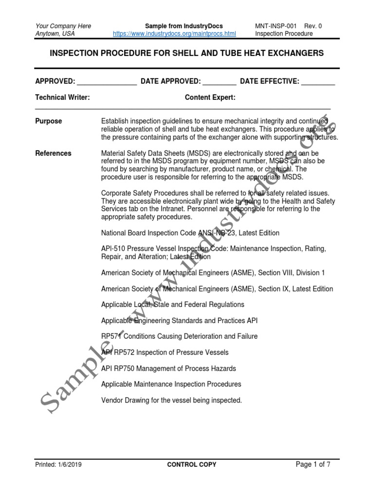 Shell and Tube Heat Exchanger Inspection | PDF | Pipe (Fluid Conveyance ...