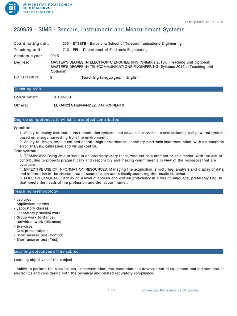 SIMS - Sensors, Instruments and Measurement Systems | PDF ...