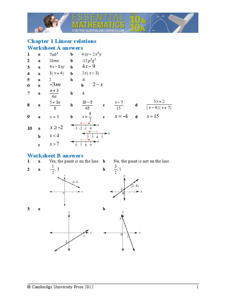 Chapter 1 Linear Relations Worksheet A Answers: Xy Xy | PDF | Teaching ...