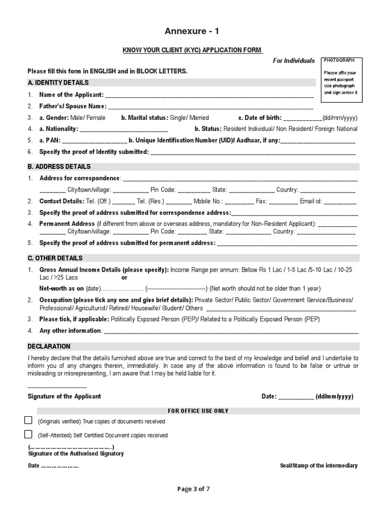 Annexure - 1: A. Identity Details | PDF | Document | Identity Document