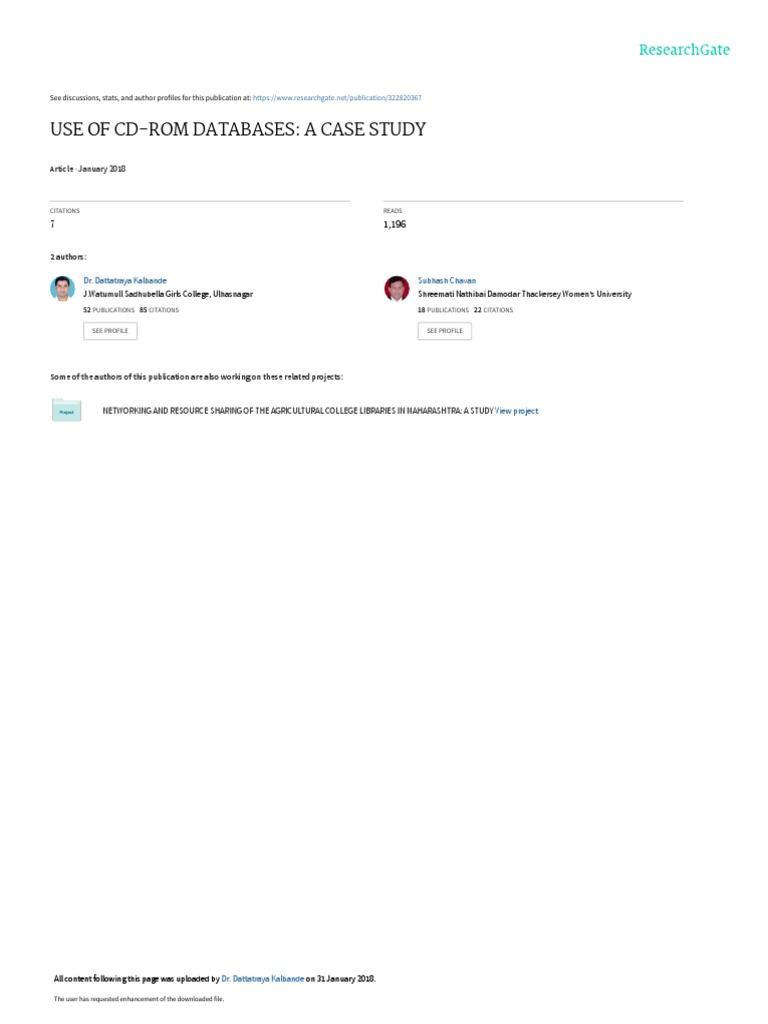 Use of Cd-Rom Databases: A Case Study: January 2018 | PDF | Databases | Libraries