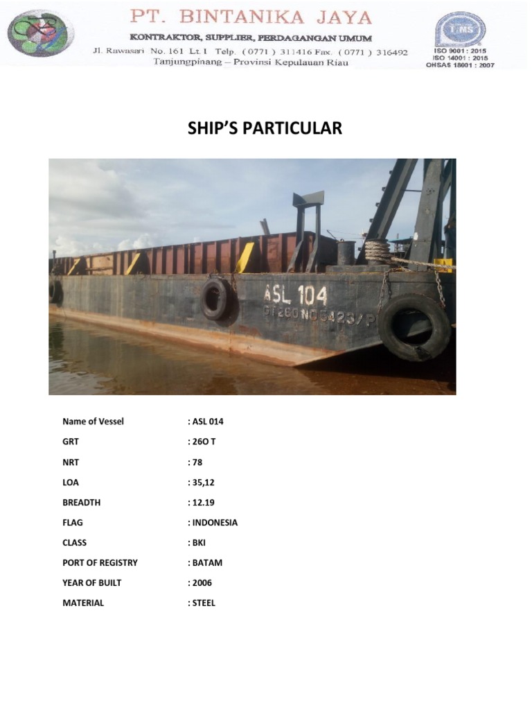 Ship Particular | PDF | Ships | Shipping