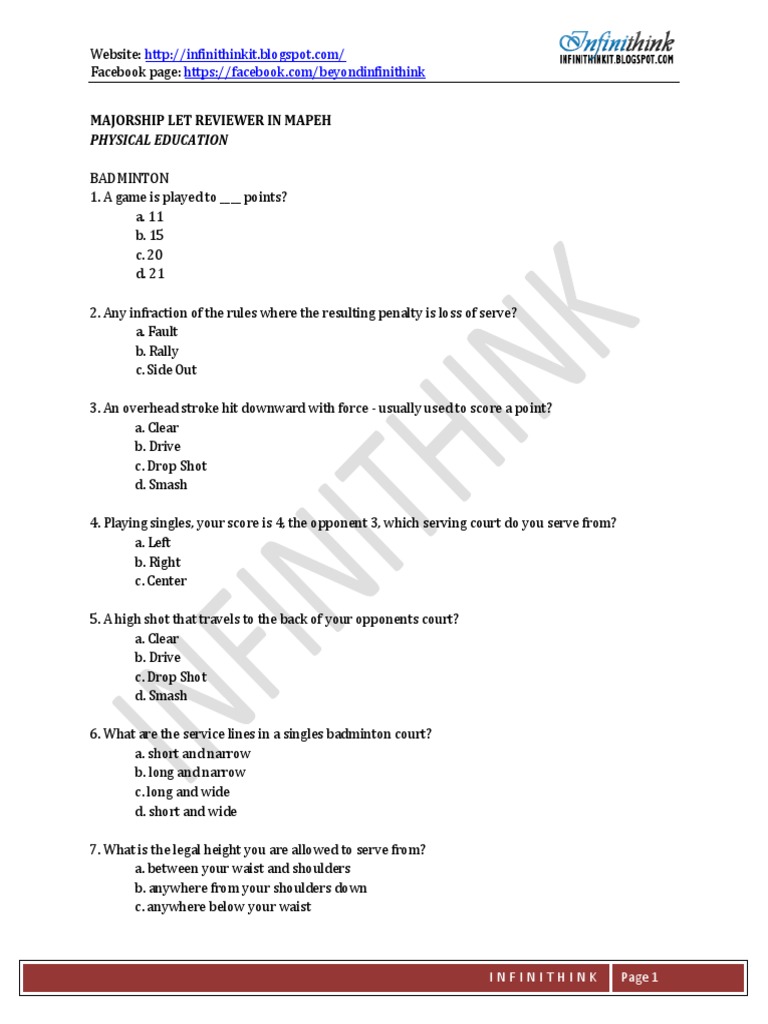Physical Education: Majorship Let Reviewer in Mapeh | PDF | Individual ...
