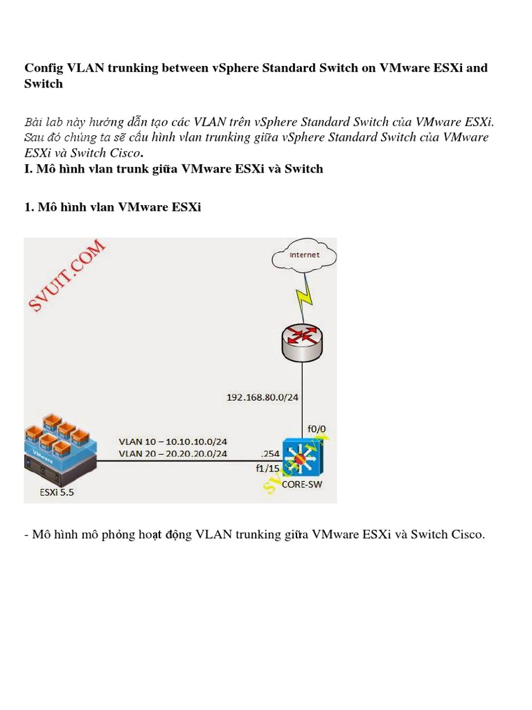 (Lab 4.2) Config VLAN Trunking Between Vsphere Standard Switch On VMware ESXi and Switch | PDF