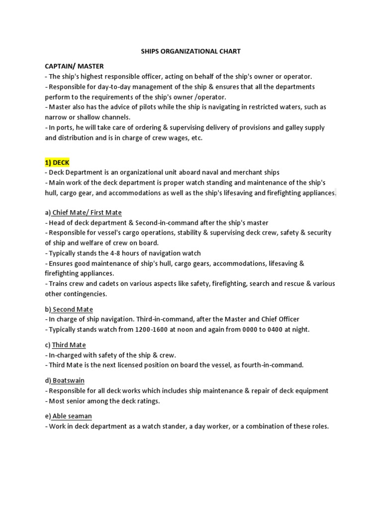 Shipboard Organizational Structure Overview | PDF | Sea Captain | Ships