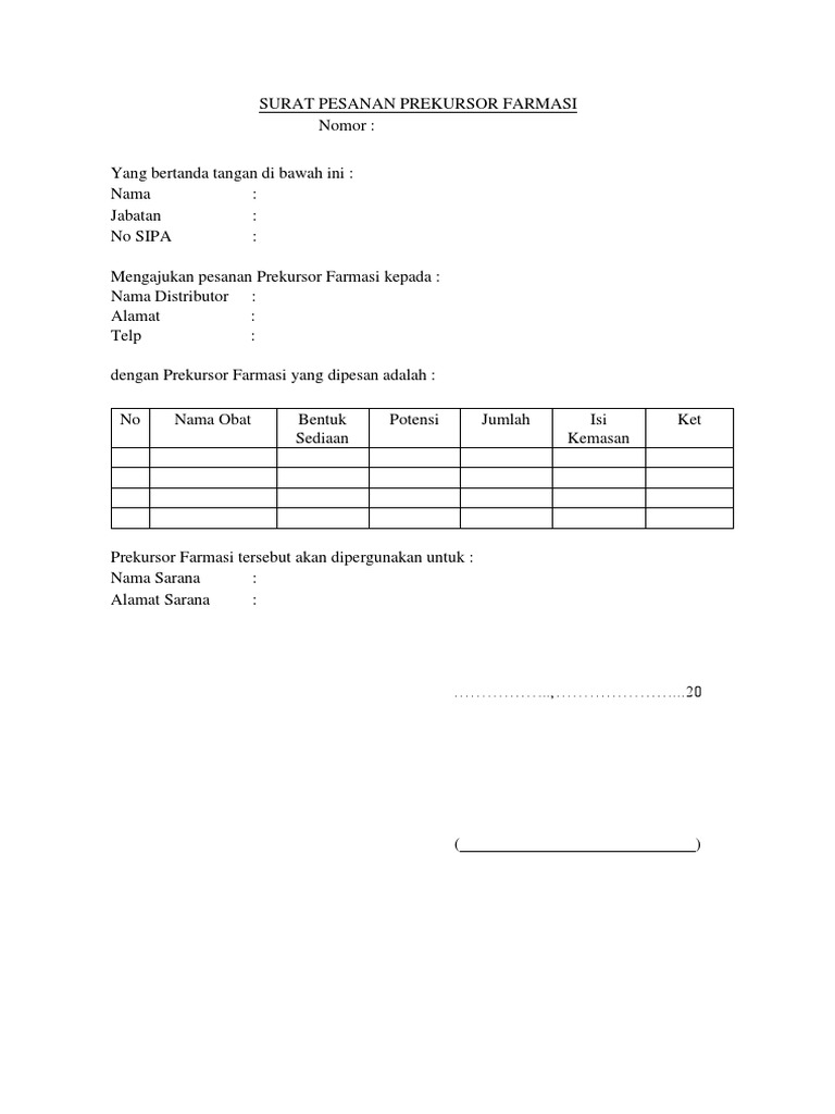 Surat Pesanan Prekursor Farmasi Dan Oot | PDF
