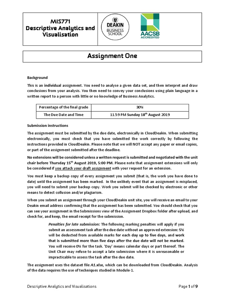 Assignment One: MIS771 Descriptive Analytics and Visualisation | PDF ...