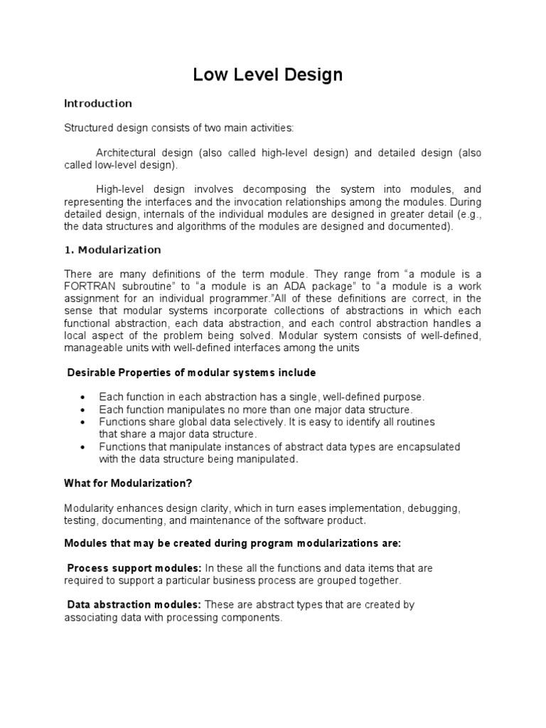 Low Level Design Pdf Modular Programming Modularity