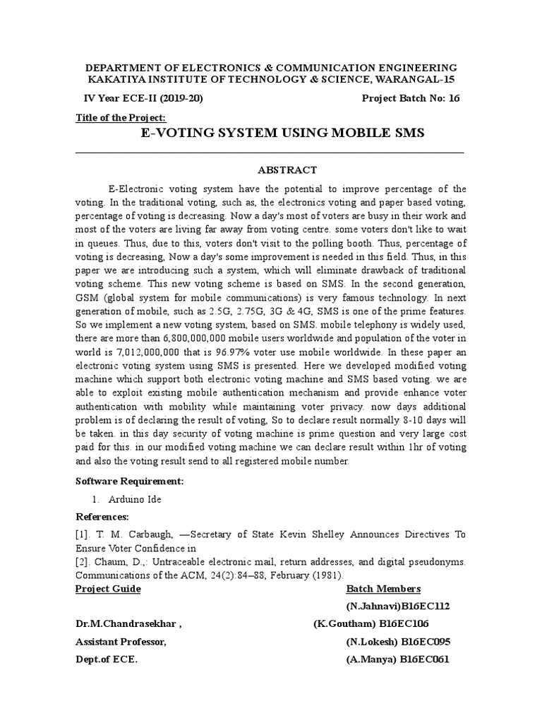 E-Voting System Using Mobile Sms | PDF | Electronic Voting | Gsm