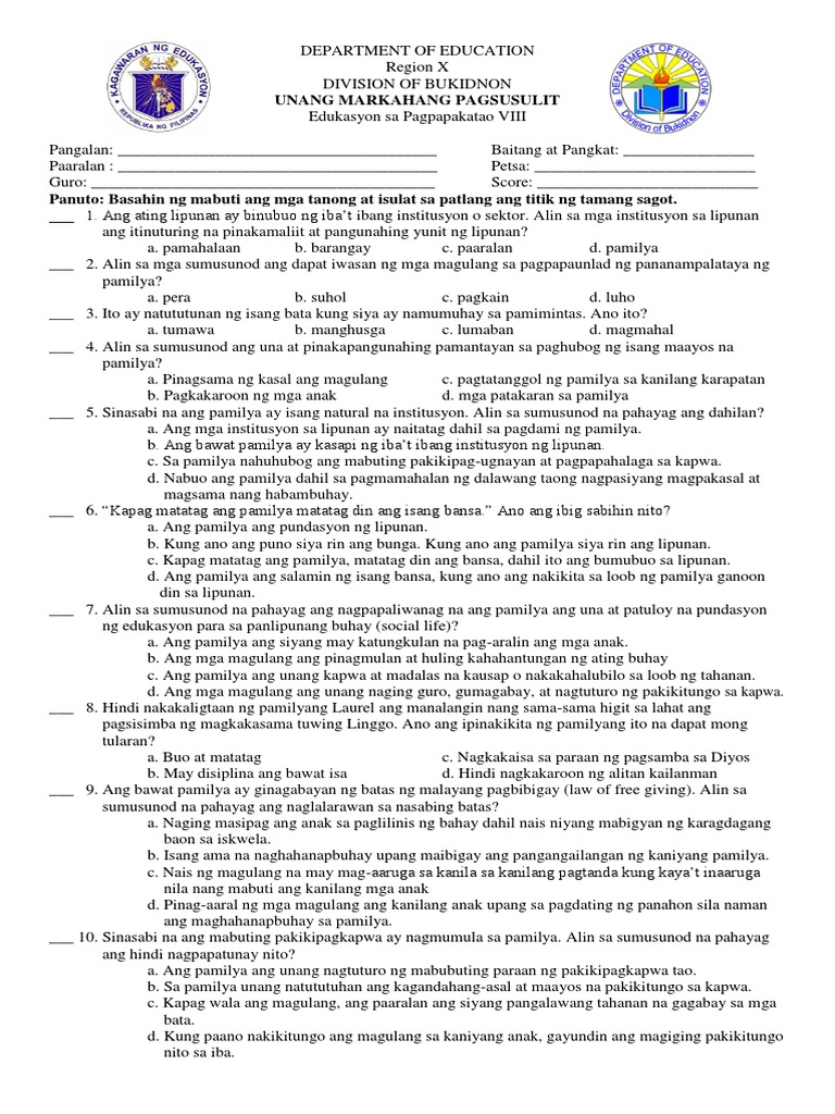 EsP 8 1st Quarter Exam | PDF