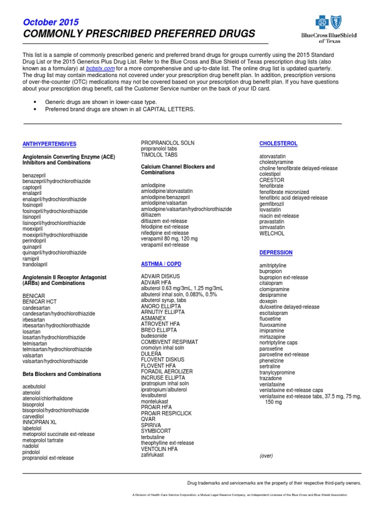 Commonly Prescribed Preferred Drugs: October 2015 | PDF | Medicinal ...