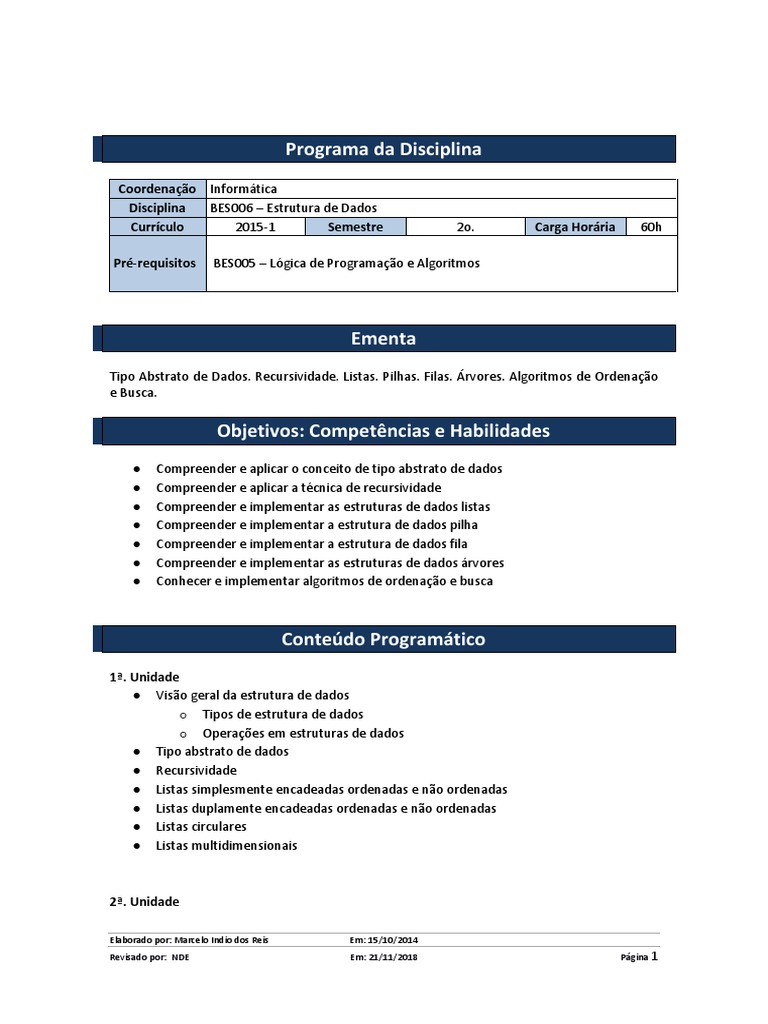 Estrutura de Dados | PDF | Estrutura de dados | Algoritmos