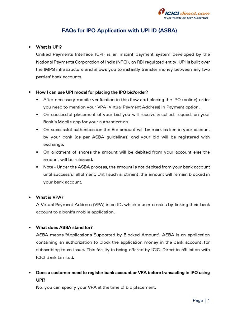 Faqs For Ipo Application With Upi Id (Asba) : Page - 1 | PDF | Banking ...