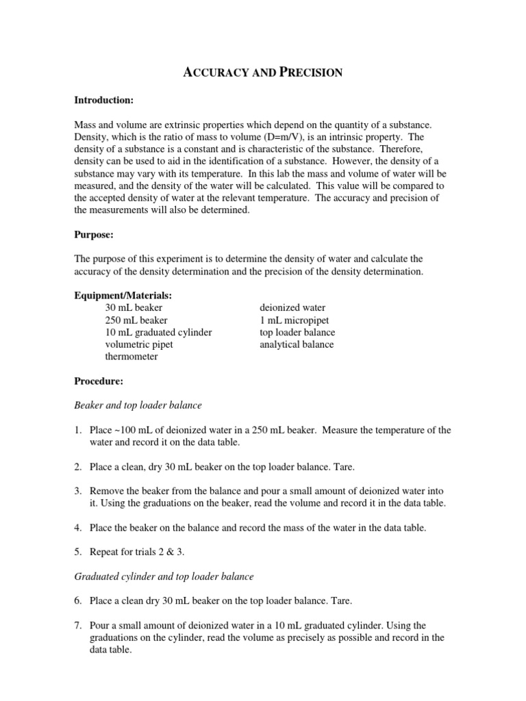 Accuracy and Precision | PDF | Density | Accuracy And Precision