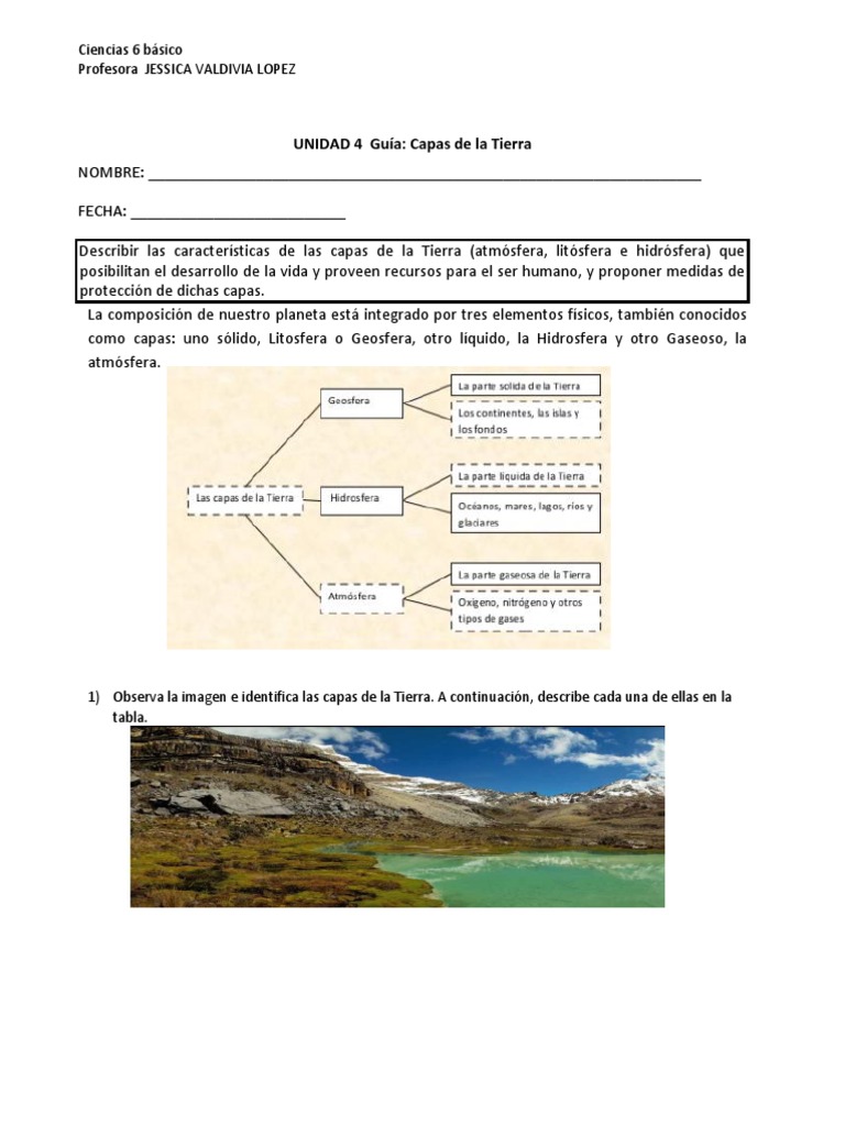 Guía sobre las Capas de la Tierra 6° Básico | PDF | Estructura de la ...