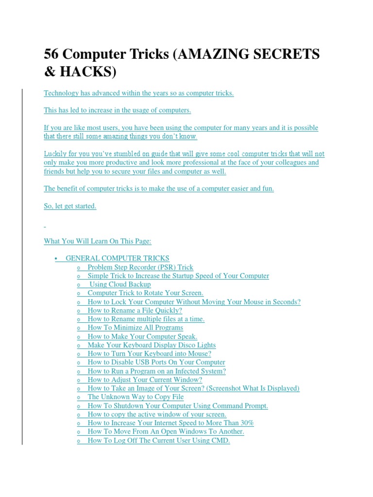 56 Computer Tricks (AMAZING SECRETS & Hacks) : o o o o o o o o o o o o o o o o o o o o o | PDF ...