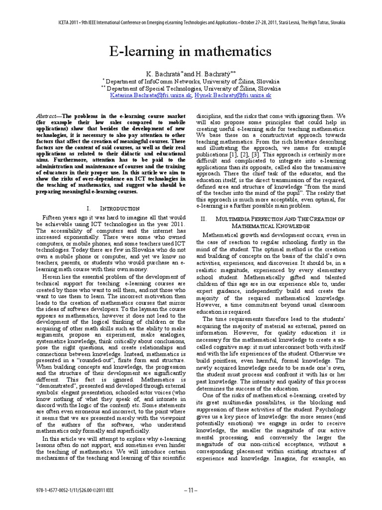 E-Learning in Mathematics | PDF | Educational Technology | Teachers