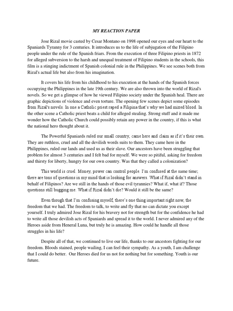 My Reaction Paper Jose Rizal | PDF | Philippines