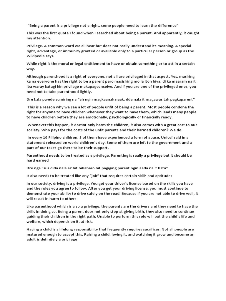 Parenthood: Earned Privilege | PDF | Parenting | Relationships