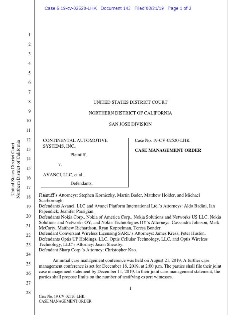 19-08-21 Case Management Order in Continental v. Avanci | Download Free ...