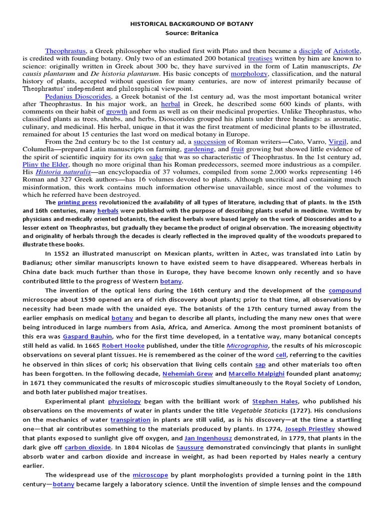 Historical Background of Botany | PDF | Ecology | Botany