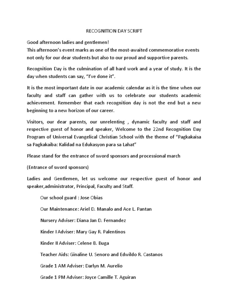 Recognition Day Script | PDF