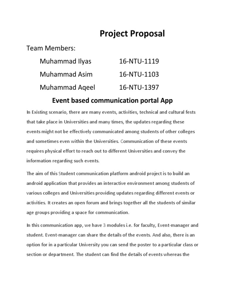 Project Proposal: Team Members: Muhammad Ilyas 16-NTU-1119 Muhammad ...