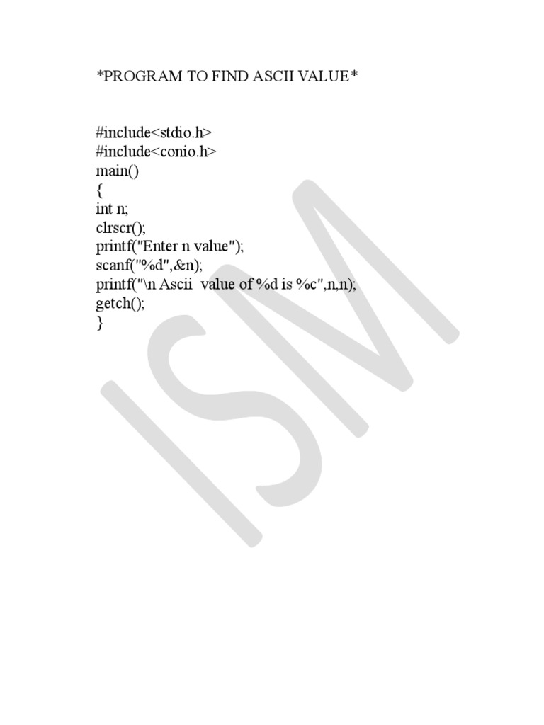 Program To Find Ascii Value | PDF | Computer Programming | Computing